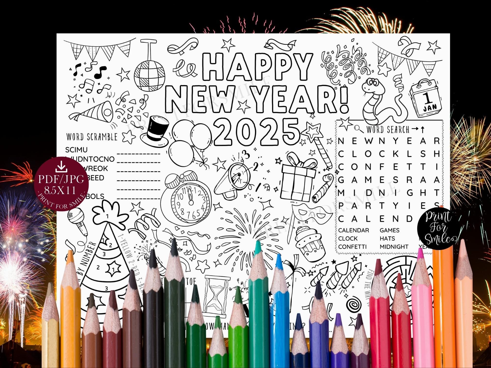New Years Placemat PRINTABLE Happy New Year Eve 2025, Party Activity ...