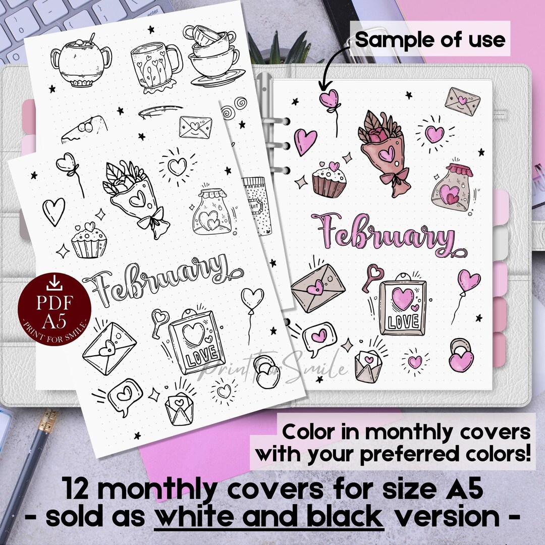 Journal Monthly Cover Pages A5 Cover Title Pages Template Monthly ...