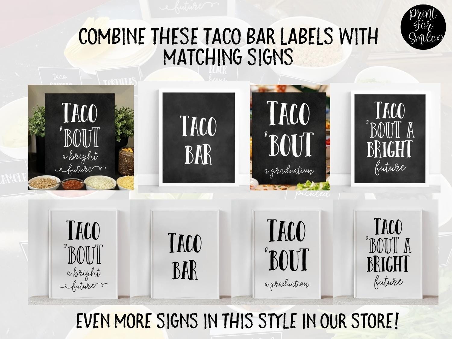 Taco Bar Labels, Taco Food Tent Cards PRINTABLE, Graduation Taco Bar ...