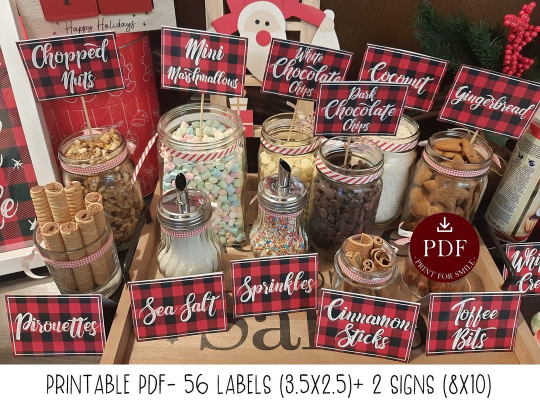 Printable Hot Cocoa Bar Labels and Signs Plaid Design - 56 Labels + 2 ...
