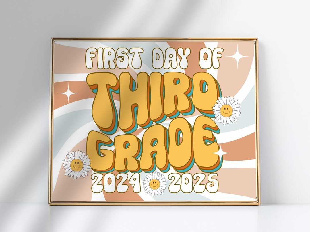 Retro First Day of Third Grade Sign, Groovy PRINTABLE 3rd Grade Back to ...