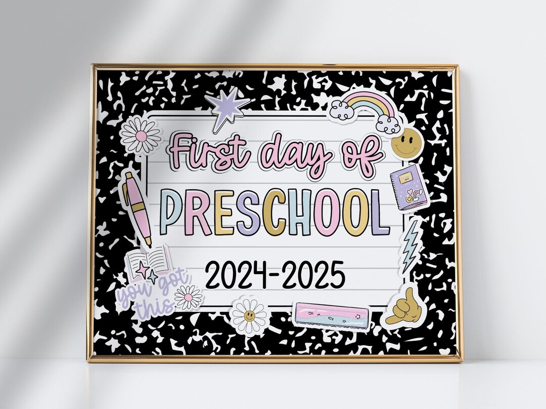 First Day of Preschool Sign Pastel PRINTABLE, First Day of School Sign ...