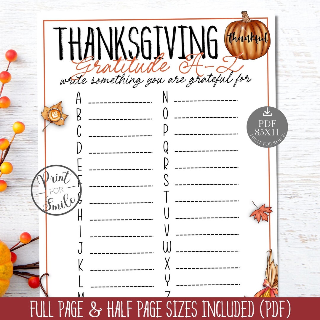 Thanksgiving Gratitude A Z Game Printable - Etsy
