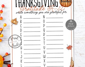 Thanksgiving Gratitude A - Z Game, Thanksgiving Printable Games ...