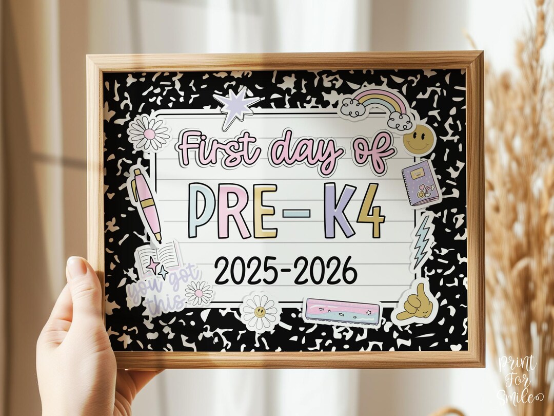 First Day of Pre-k4 Sign Pastel PRINTABLE, First Day of School Sign for ...