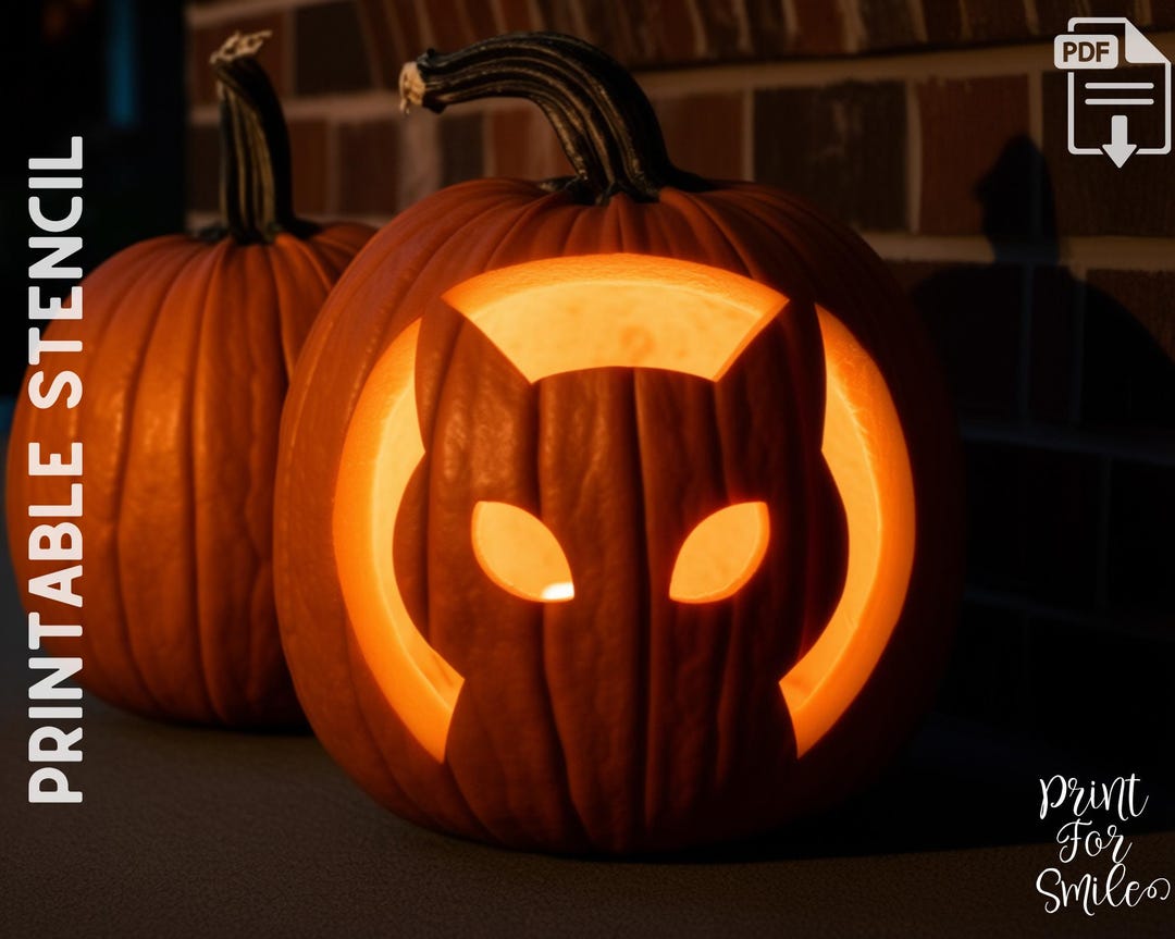 Scary Cat Face Pumpkin Carving Stencil Template Halloween PRINTABLE - Etsy