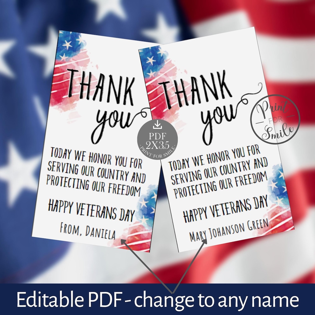 Editable Veterans Day Gift Tags Printable PDF Thank You Happy Military ...