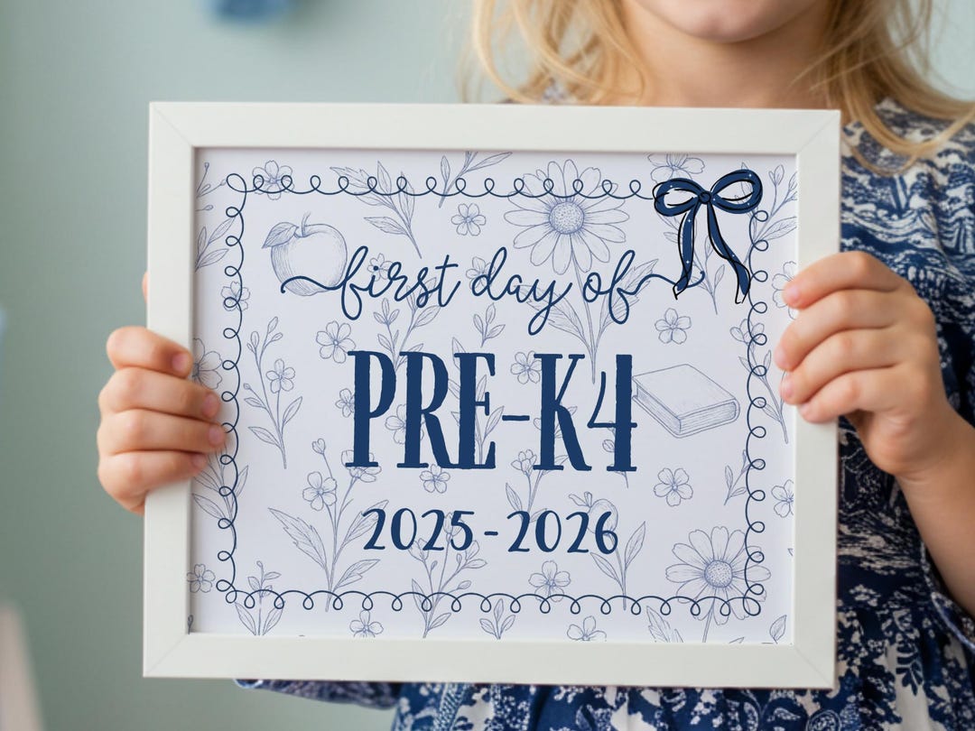 First Day of Pre-k4 Sign, Toile, PRINTABLE Back to School Sign, Photo ...