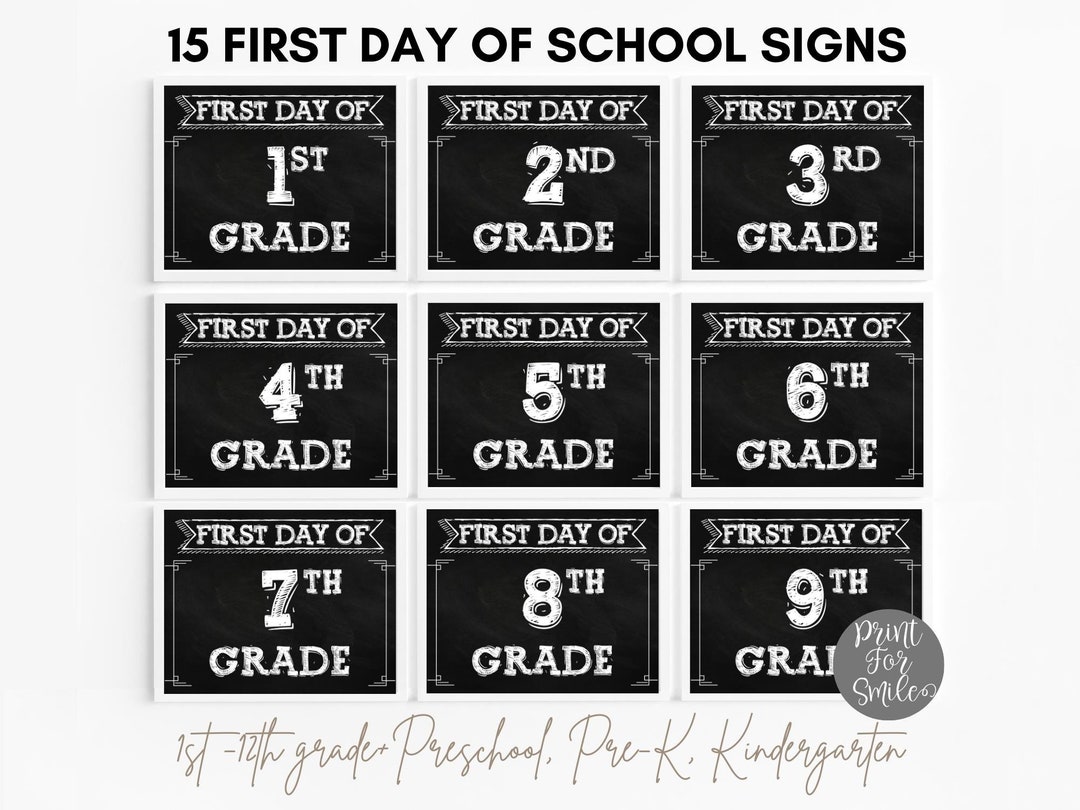 15 First Day of School Signs Chalkboard BUNDLE Printable 1st - 12th ...