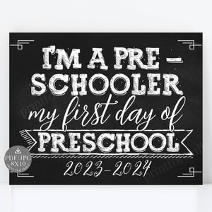 First Day of Preschool Sign PRINTABLE 2023 Chalkboard 1st Day - Etsy