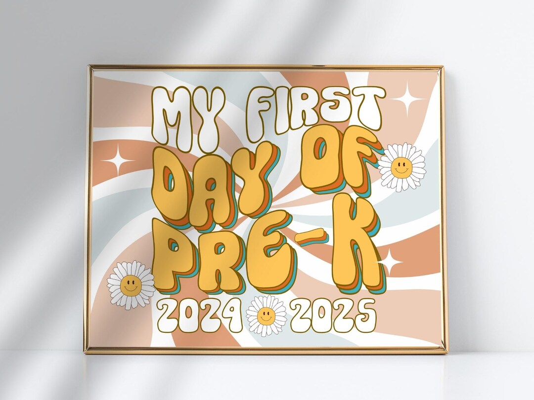 Retro First Day of Pre-k Sign Groovy PRINTABLE Back to School Sign ...