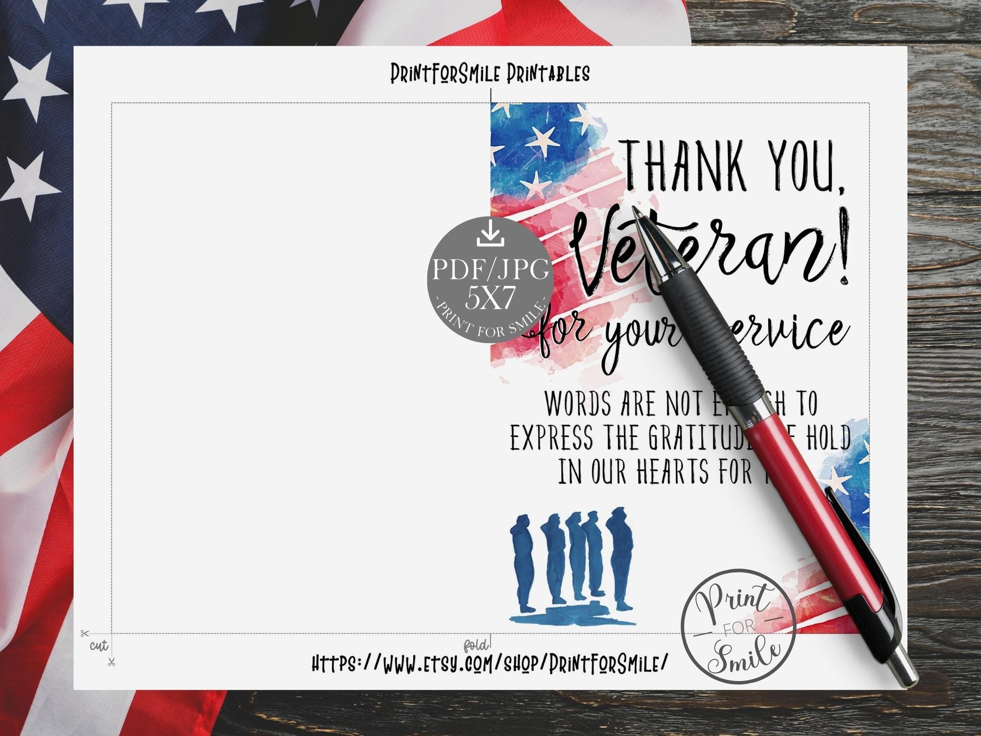 Thank You Veterans Day Card PRINTABLE Thank You for Your Service ...