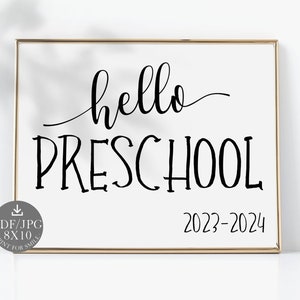 Hello Preschool Sign First Day of Preschool PRINTABLE - Etsy