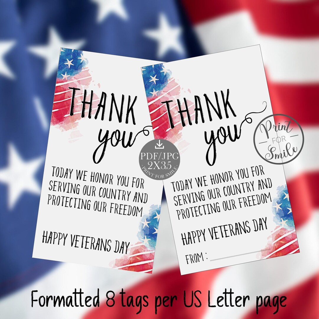 Veterans Day Gift Tags Printable Thank You Happy Military - Etsy
