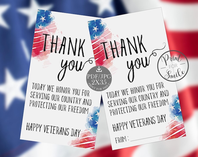 Veterans Day Gift Tags Printable Thank You Happy Military - Etsy