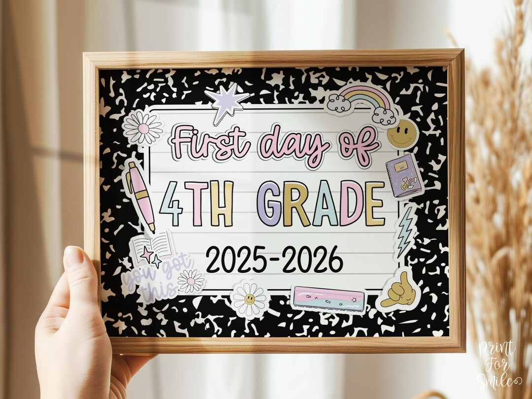 First Day of Fourth Grade Sign Pastel PRINTABLE, First Day of 4th Grade ...