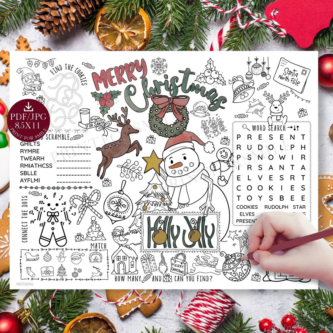 Christmas Placemats PRINTABLE Coloring - Etsy