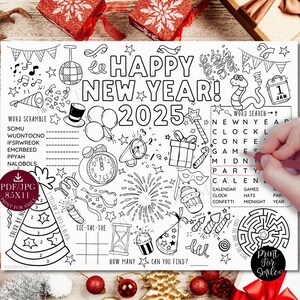 New Years Placemat PRINTABLE Happy New Year Eve 2025, Party Activity ...