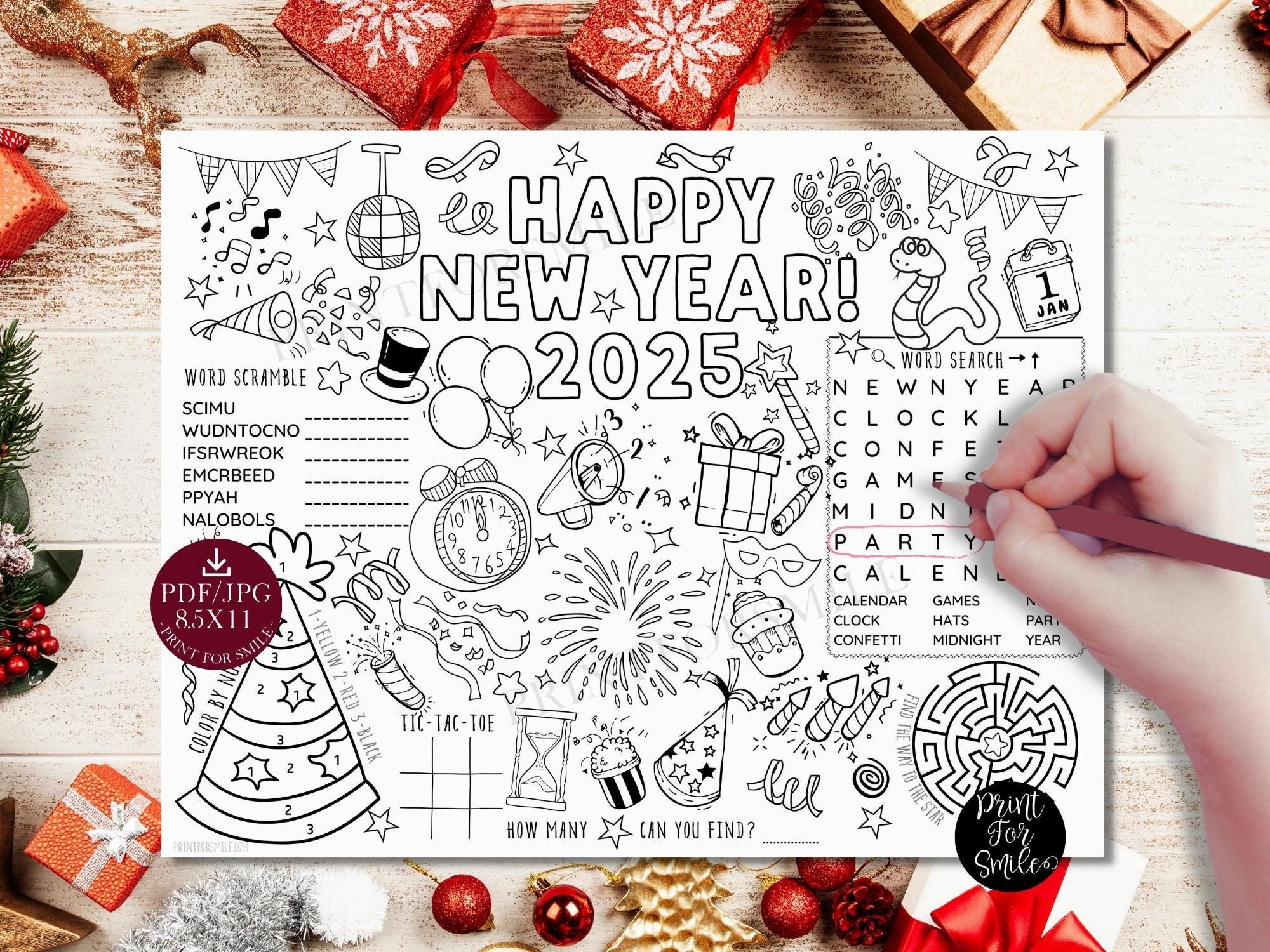 New Years Placemat PRINTABLE Happy New Year Eve 2025, Party Activity ...