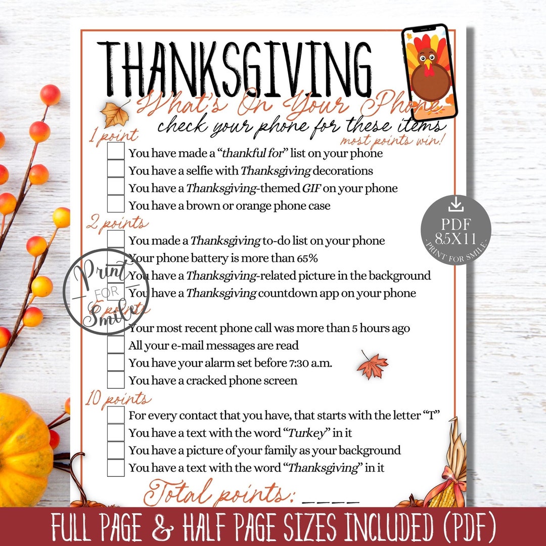 Thanksgiving Whats on Your Phone Game Printable - Etsy