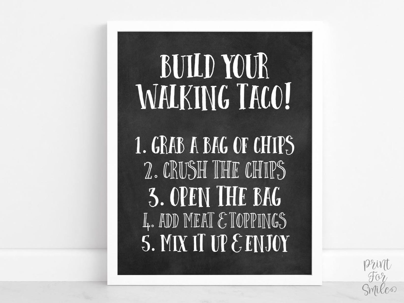 PRINTABLE Walking Tacos Bar Sign Graduation Grad Party Decor, Table ...