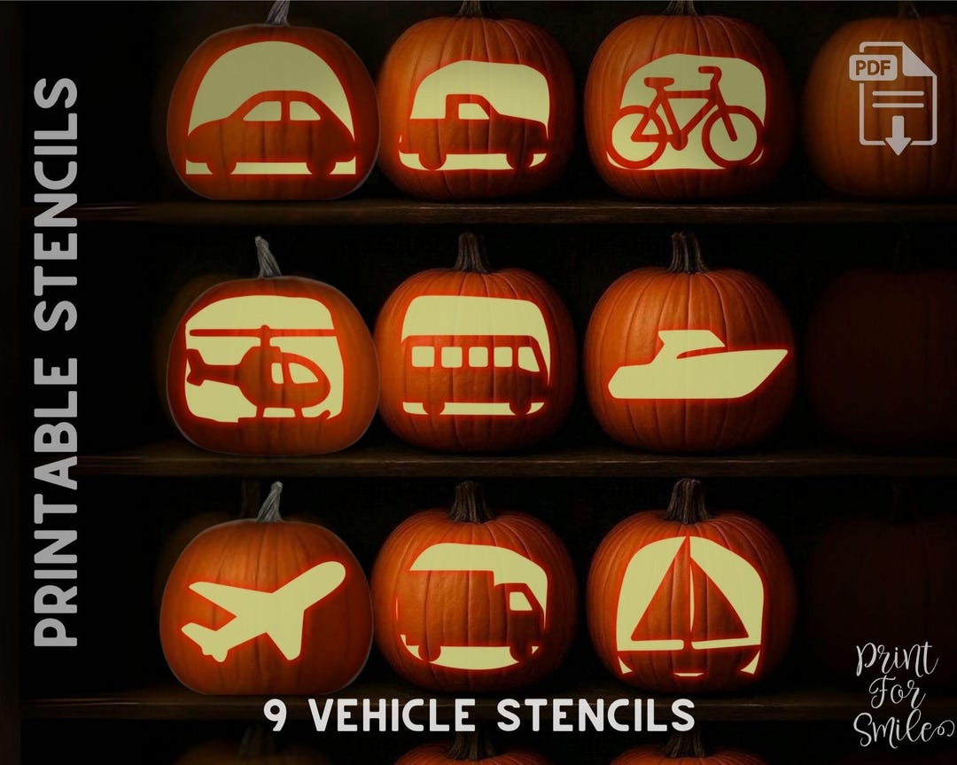 Vehicle Pumpkin Carving Stencil Set - Car, Truck, Bicycle, Helicopter ...