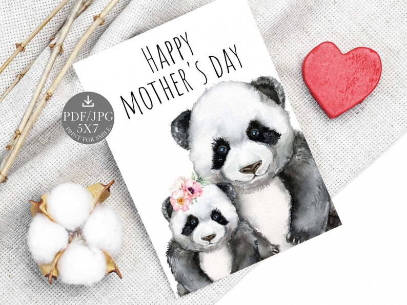 Panda Mothers Day Card Printable Cute Happy - Etsy