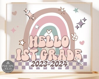 Rainbow First Day of 1st Grade Sign Printable Girl Back to - Etsy