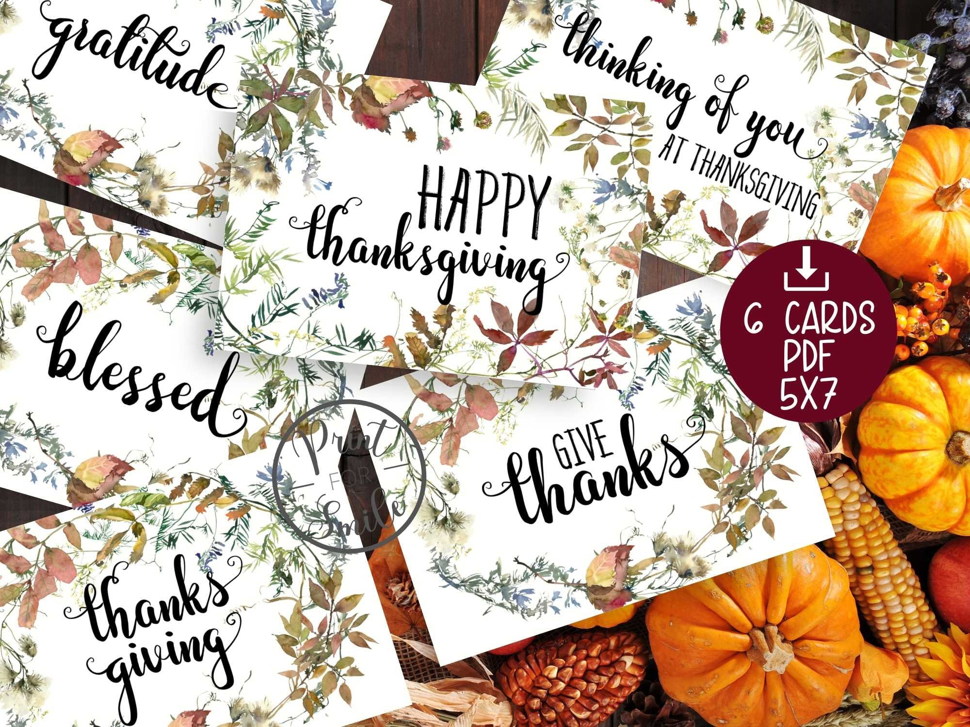 PRINTABLE Thanksgiving Cards Set Give Thanks Gratitude Blessed - Etsy