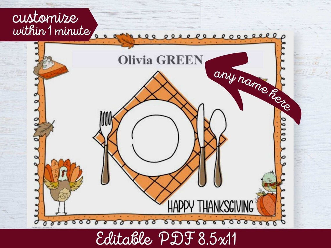 Thanksgiving Activities for Kids PRINTABLE Placemat Banner | Etsy
