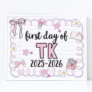 Cute First Day of TK Sign PRINTABLE School Sign Photo Prop, Instant ...