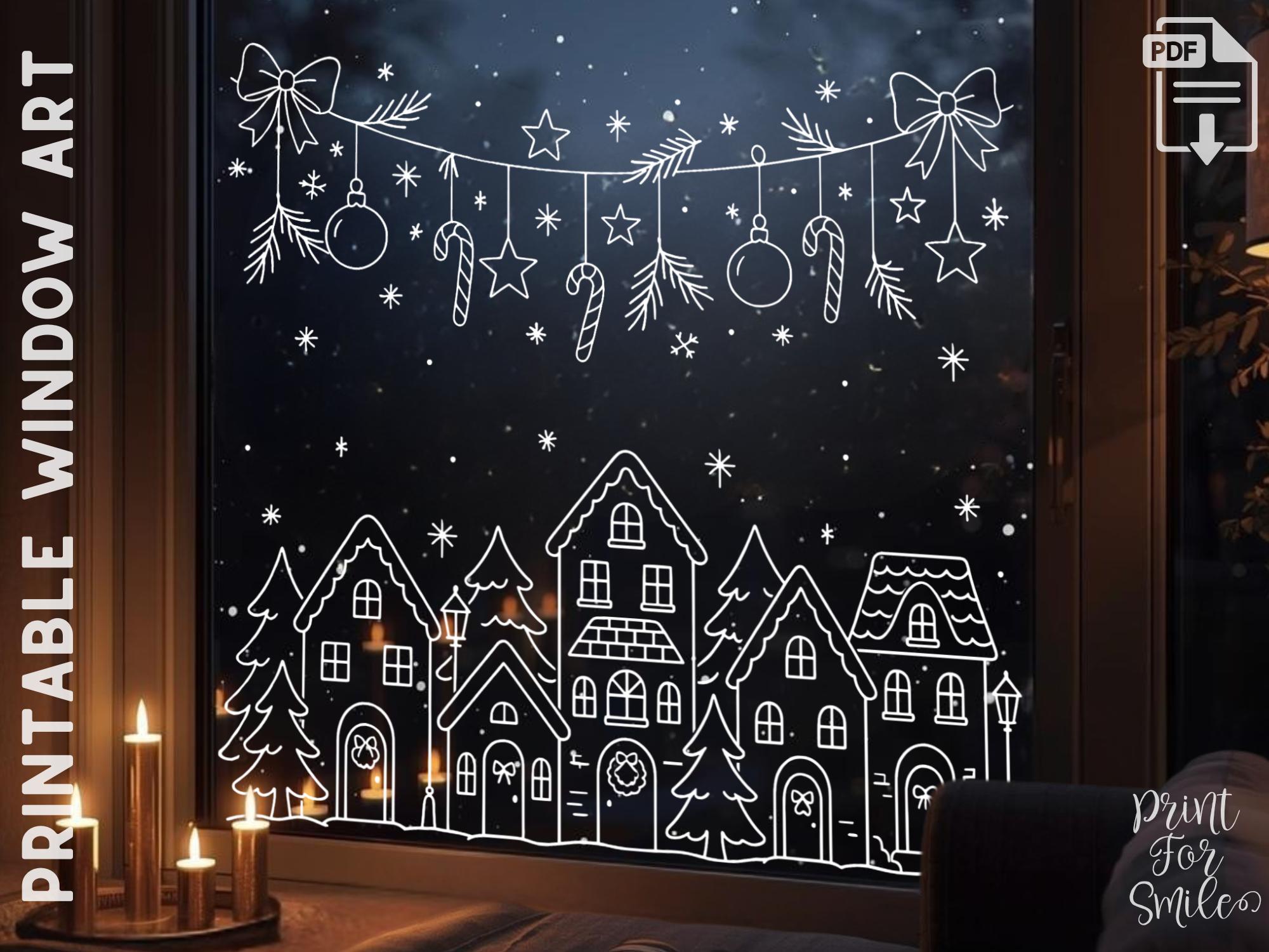 Christmas Window Art Template – Village & Swag, Chalk Marker Holiday ...