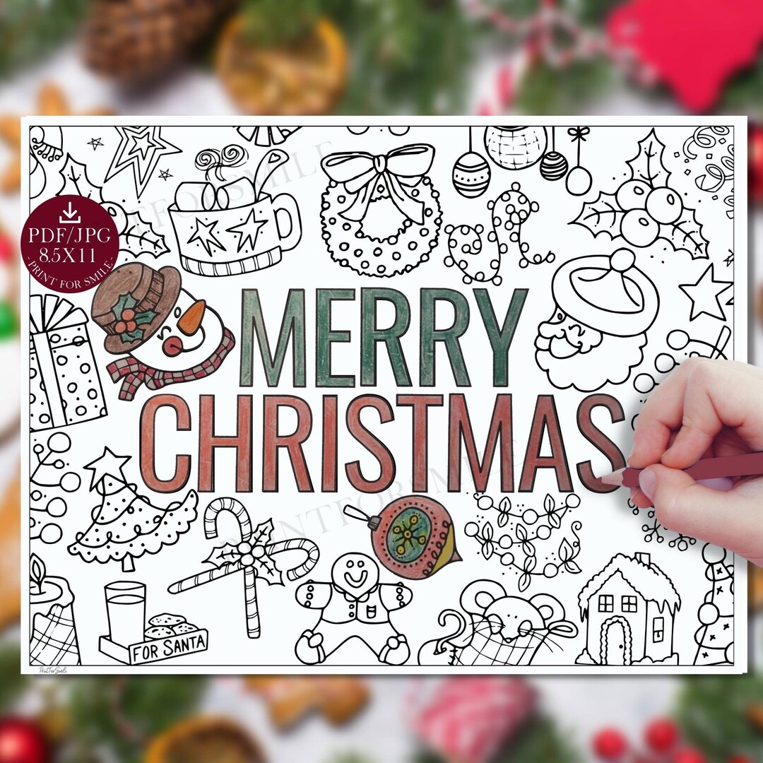 Merry Christmas Placemats PRINTABLE Coloring - Etsy
