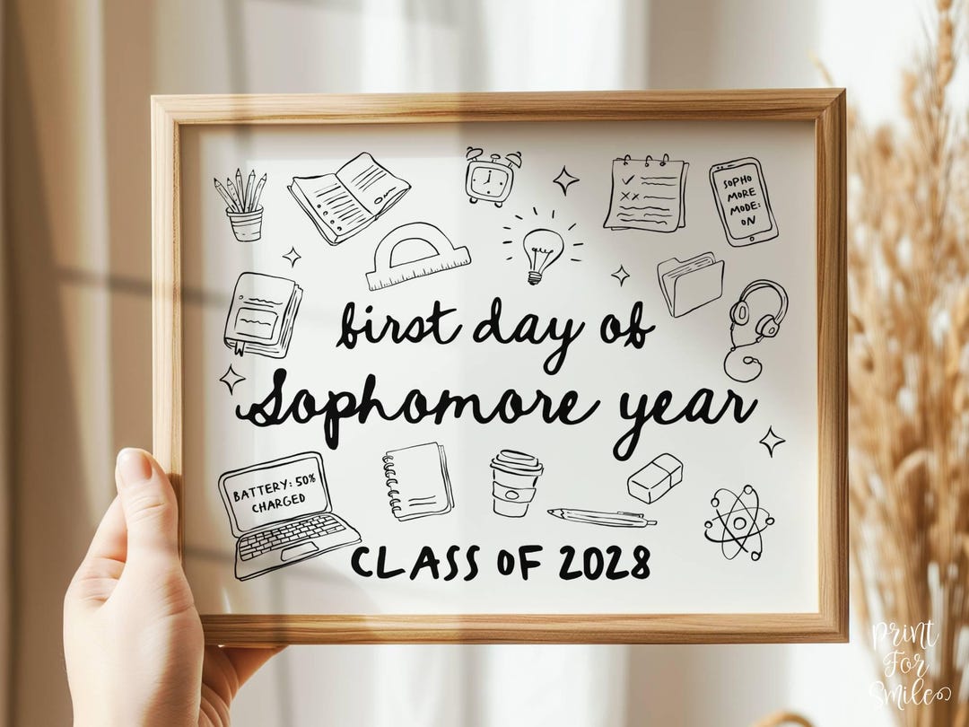 First Day of Sophomore Year Sign PRINTABLE, Cute Back to School Sign ...