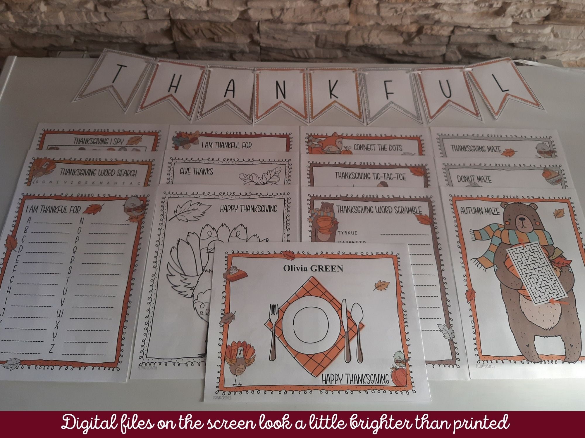 Thanksgiving Activities for Kids PRINTABLE Placemat Banner | Etsy
