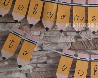 Welcome Back Printable Banner Colored Pencils Classroom Pennants Back ...