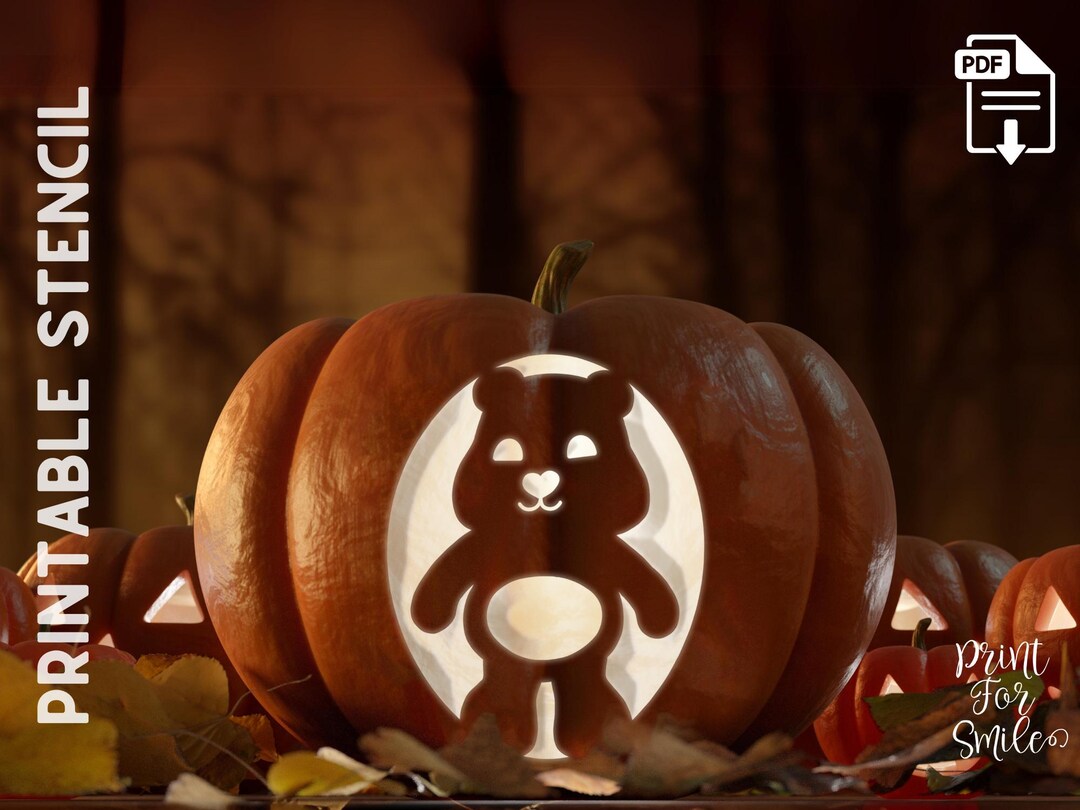 Cute Bear Pumpkin Carving Stencil Template Pattern Halloween PRINTABLE ...