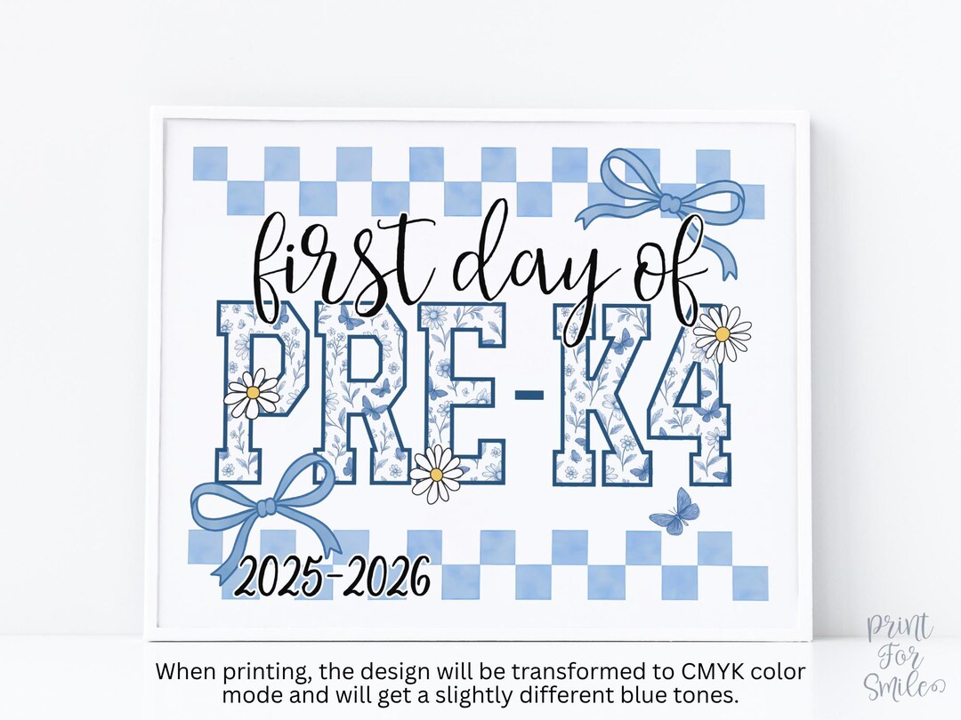 First Day of Pre-k4 Sign Toile PRINTABLE, Prek4 Sign, Gingham School ...