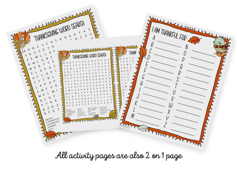 Thanksgiving Activities for Kids PRINTABLE Placemat Banner | Etsy