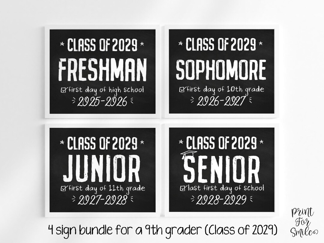 First Day of Freshman Year Sign BUNDLE High School Signs, Class of 2029 ...