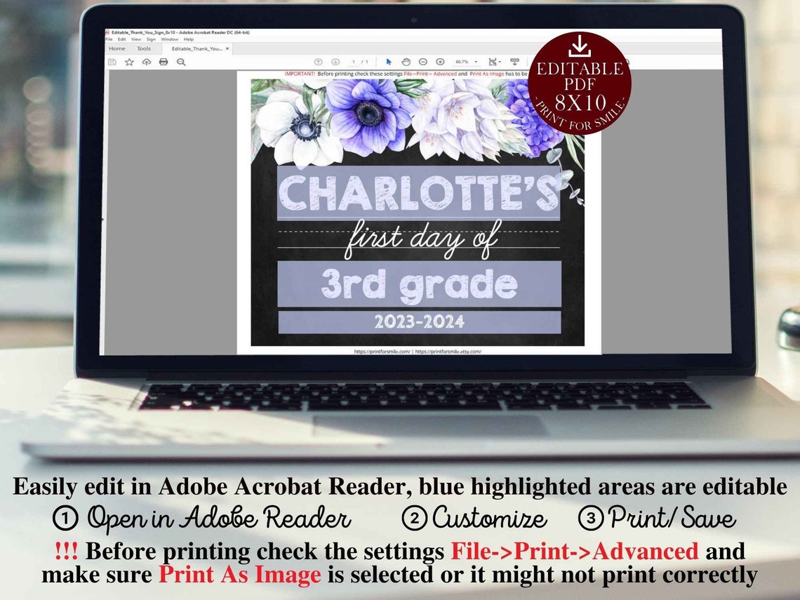 PRINTABLE Editable First Day of School Sign Girl PDF Template - Etsy