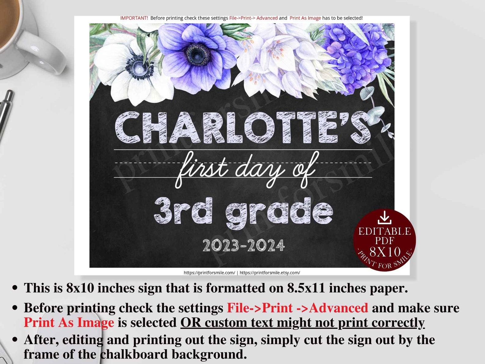 PRINTABLE Editable First Day of School Sign Girl PDF Template - Etsy