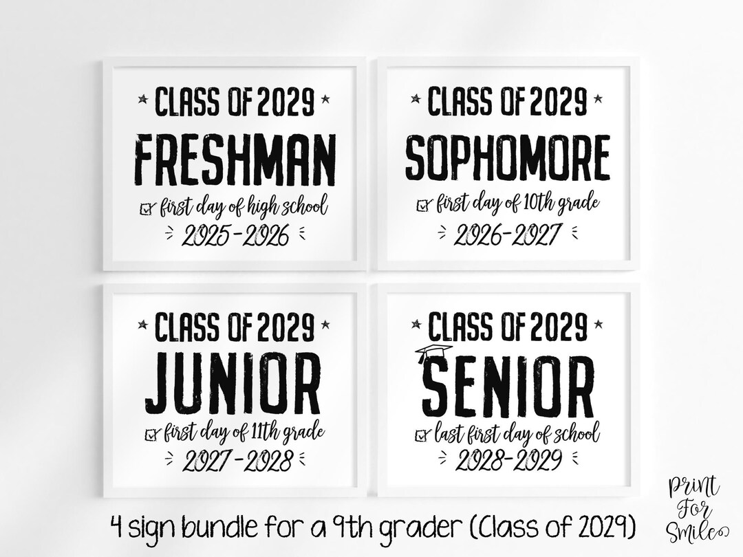 4 First Day of Freshman Year Sign BUNDLE, High School Signs, Class of ...