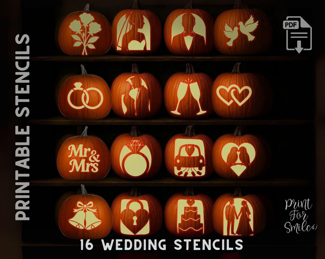 Wedding Engagement Pumpkin Carving Stencil Set Bride Groom, Mr & Mrs ...