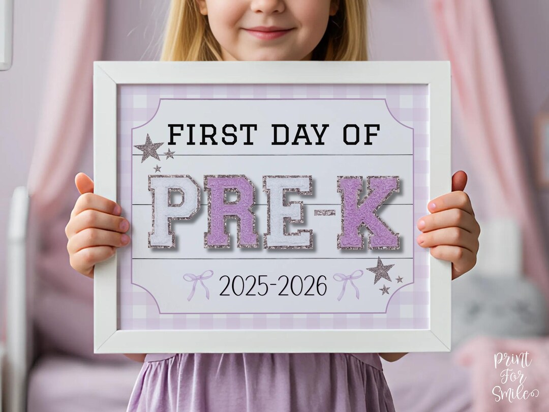 Glitter First Day of Pre-k Sign, PRINTABLE Back to School Sign ...