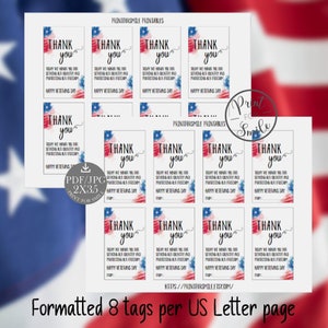 Veterans Day Gift Tags Printable Thank You Happy Military - Etsy
