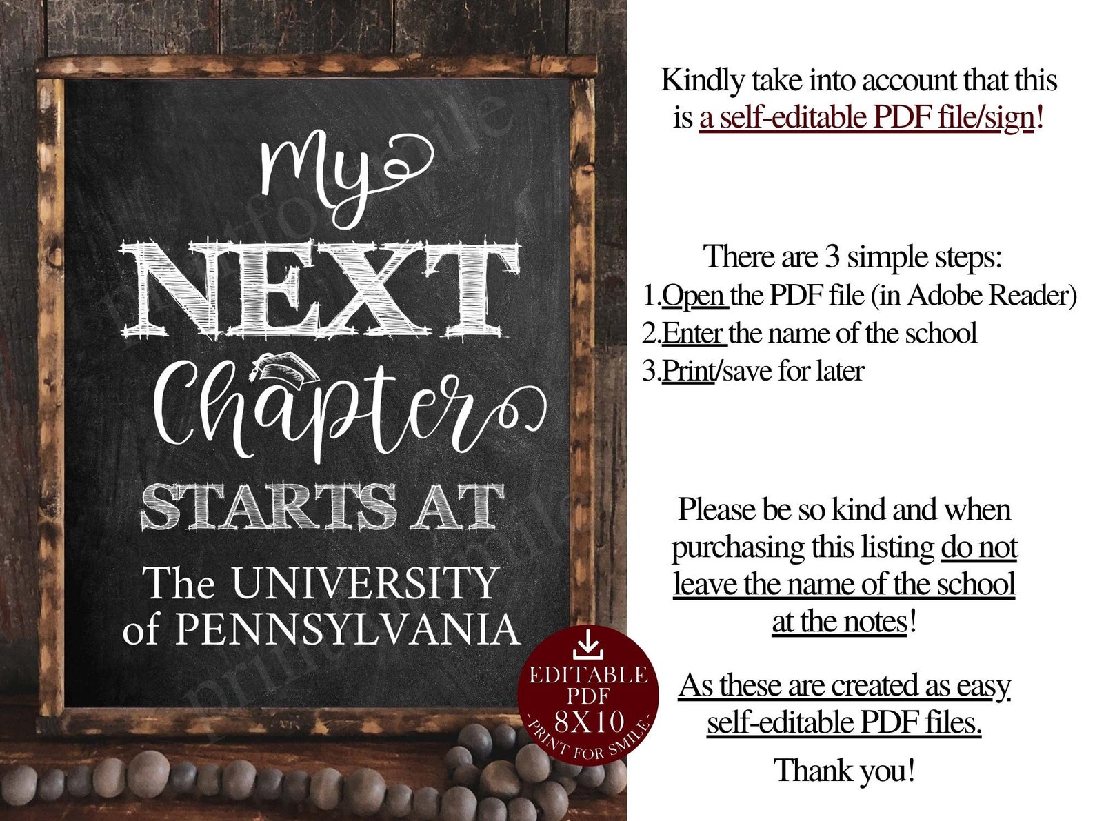 My Next Chapter Starts at Graduation Sign PRINTABLE Party Decorations ...