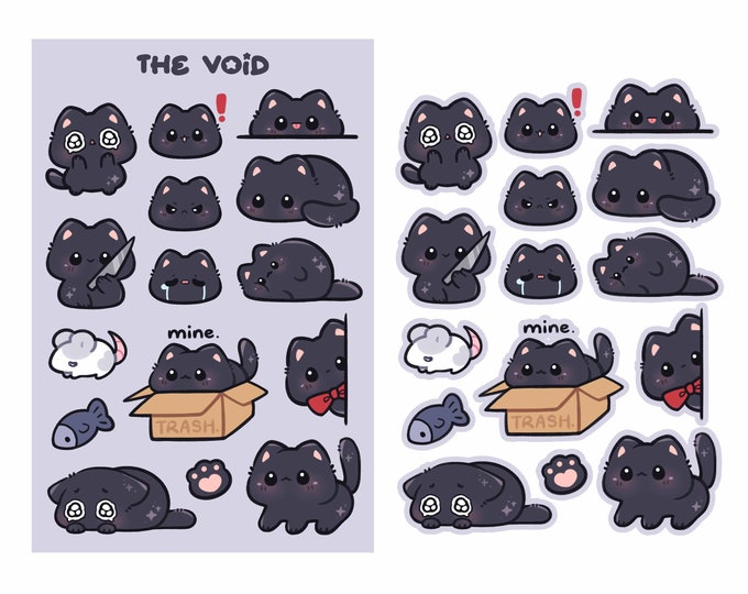 The Void Black Cats Waterproof Sticker Sheet | Kawaii Chibi Art Kitten ...