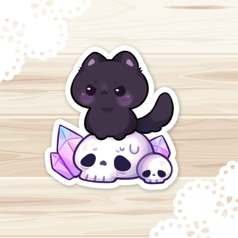 Skull Kitty Sticker Halloween Sticker Creepy Cute Sticker - Etsy