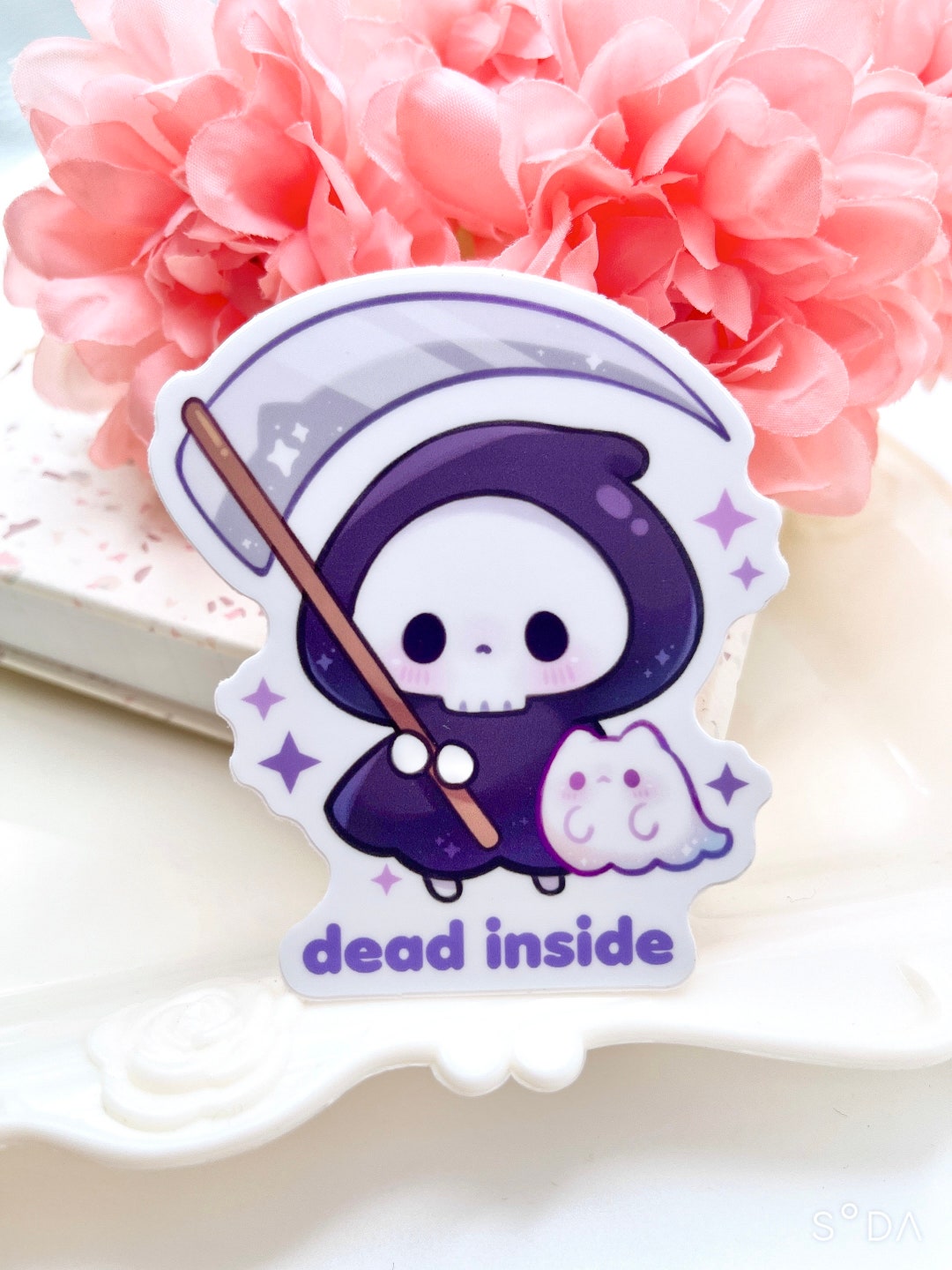 Cute Grim Reaper Dead Inside Waterproof Vinyl Sticker | Halloween ...